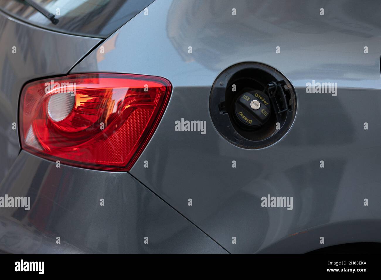 Close up picture of an open fuel tank cap car for filling diesel Stock ...