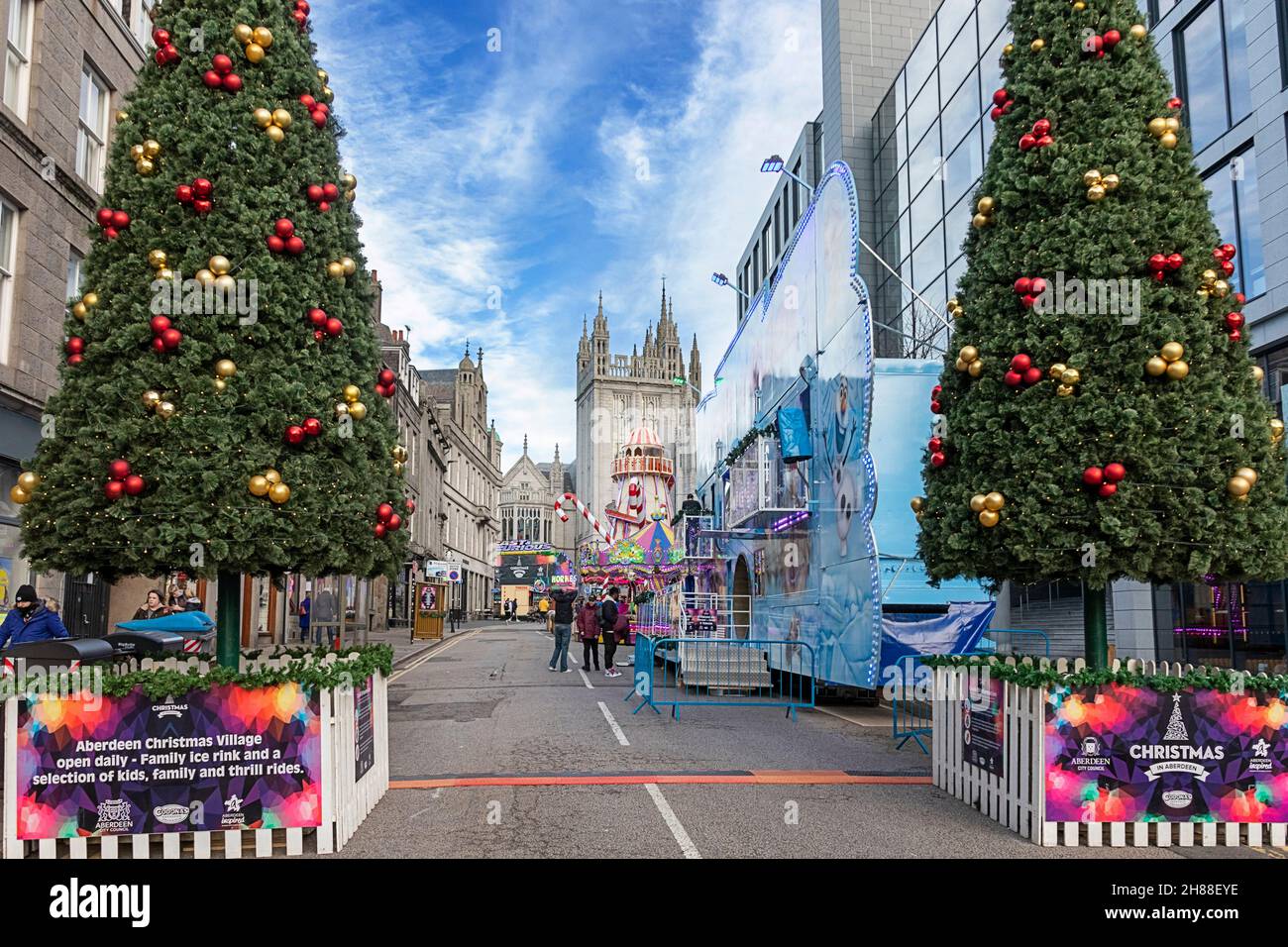 ABERDEEN CITY SCOTLAND UPPERKIRKGATE CHRISTMAS TREES AT START OF ...