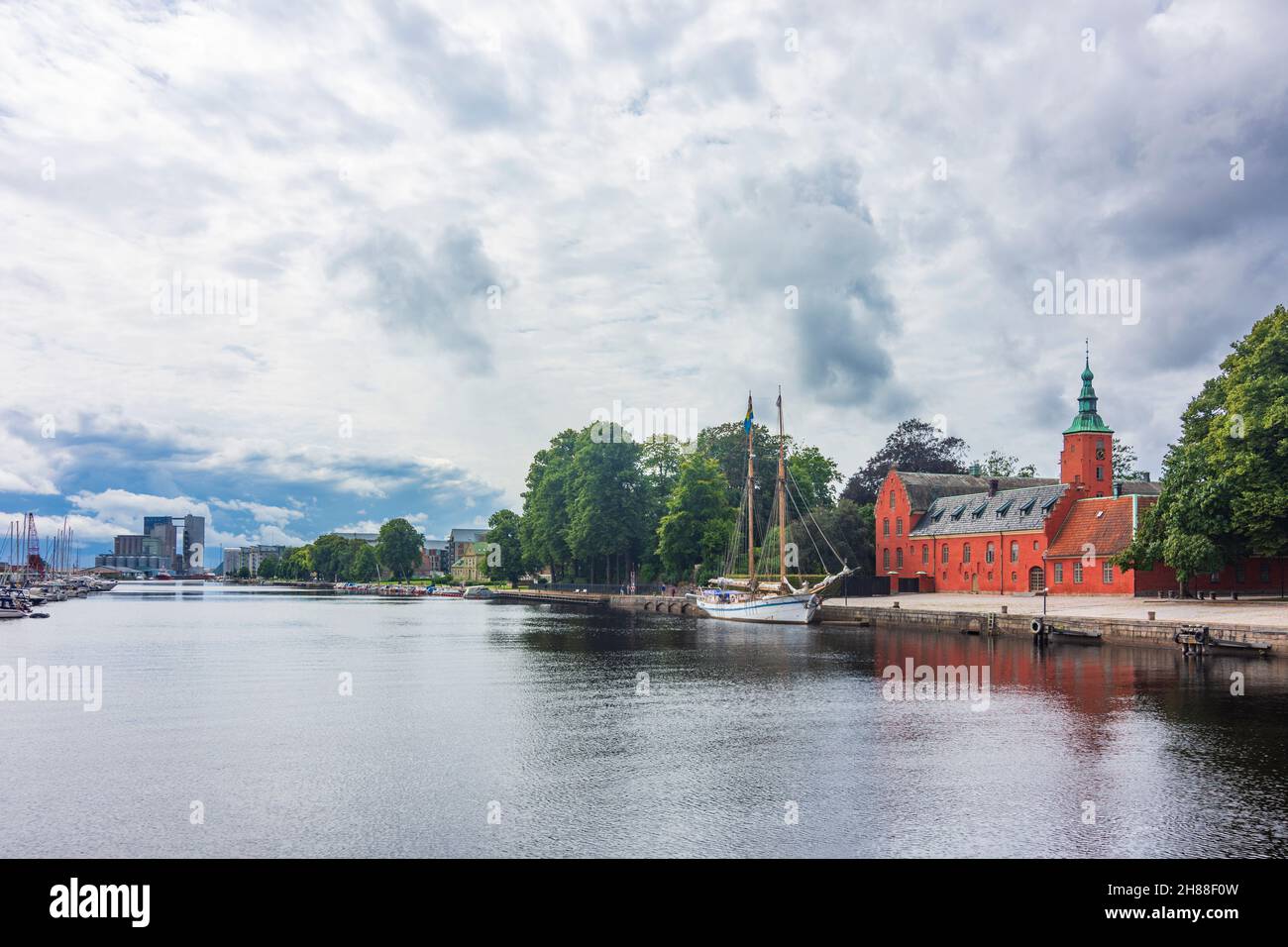 Halmstad: Halmstad Castle, river Nissan, sailship in , Hallands län ...