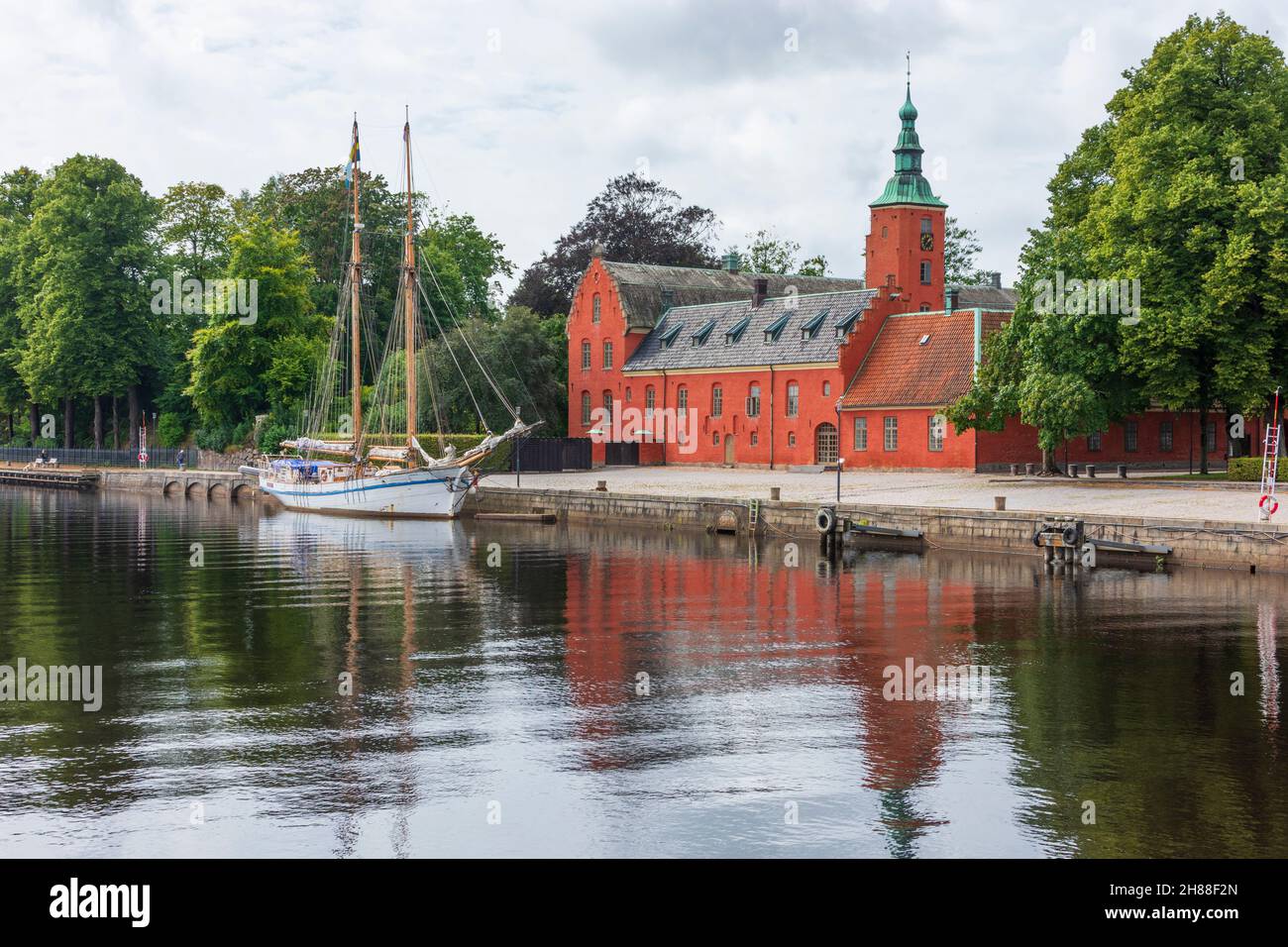 Halmstad: Halmstad Castle, river Nissan, sailship in , Hallands län ...