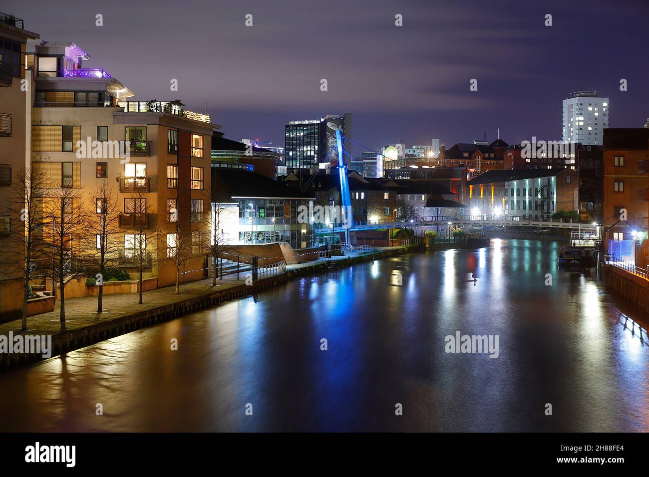 A view over the River Aire on Leeds Waterfront at Brewery Wharf Stock ...