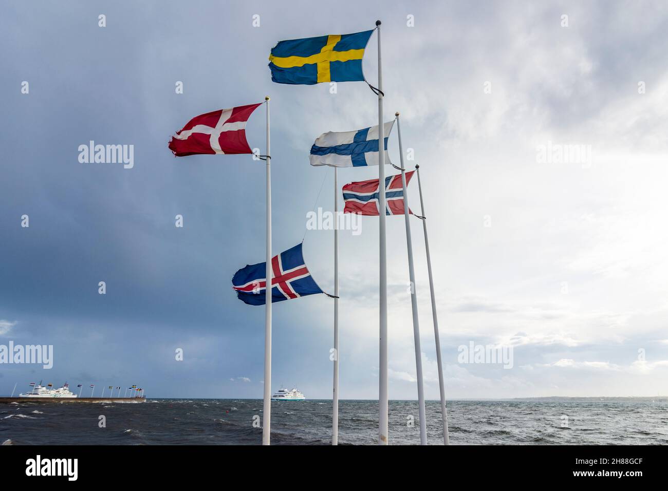 Helsingborg: flags of the nordic countries Iceland, Norway, Sweden ...