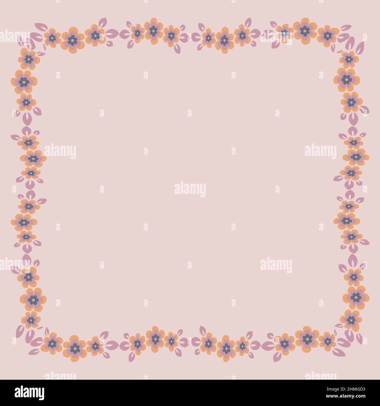Frame of flowers on a square background stylized flowers and leaves ...