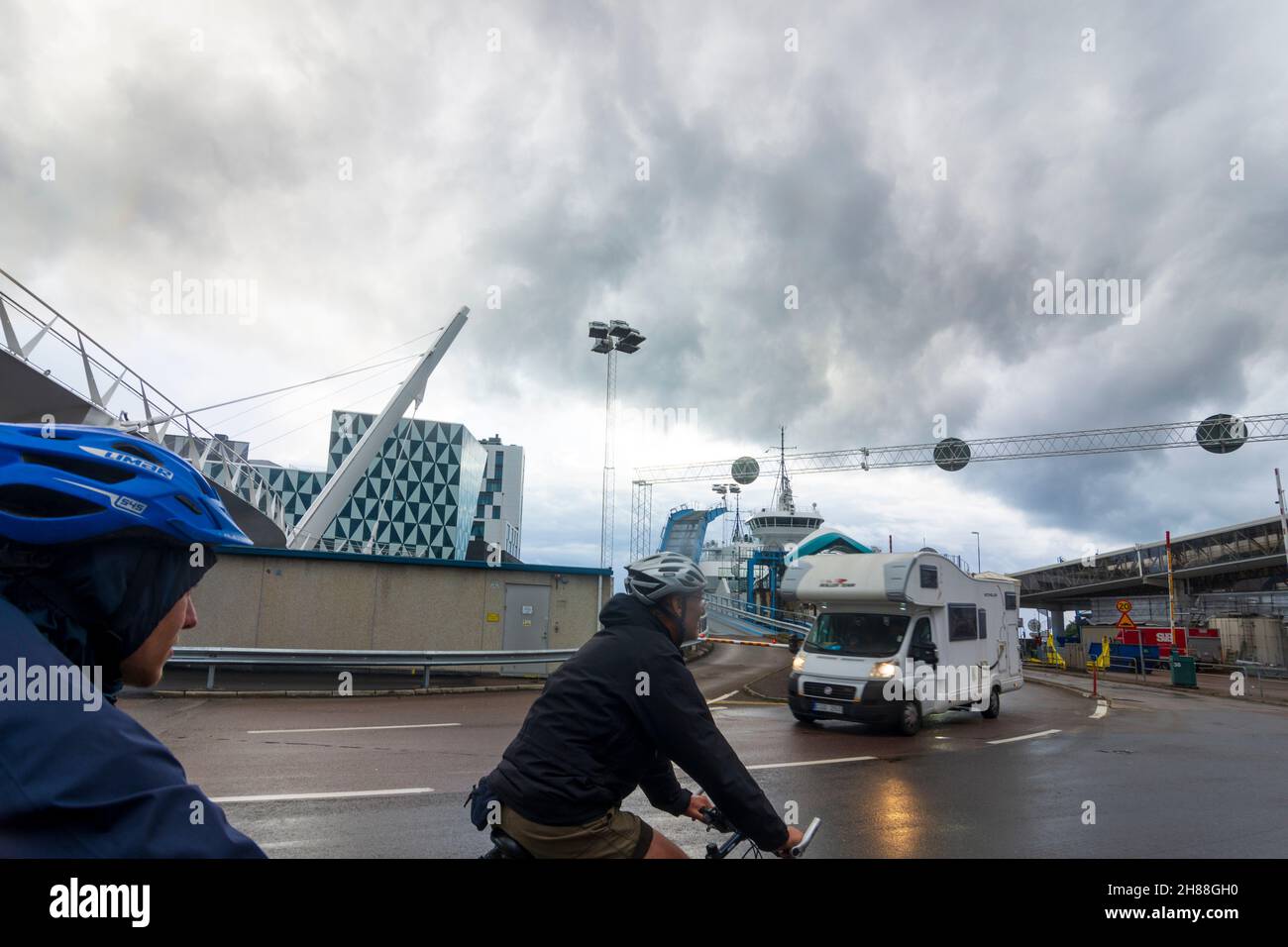 Helsingborg: Helsingborg harbor, cars driving off ferry from Helsingör ...