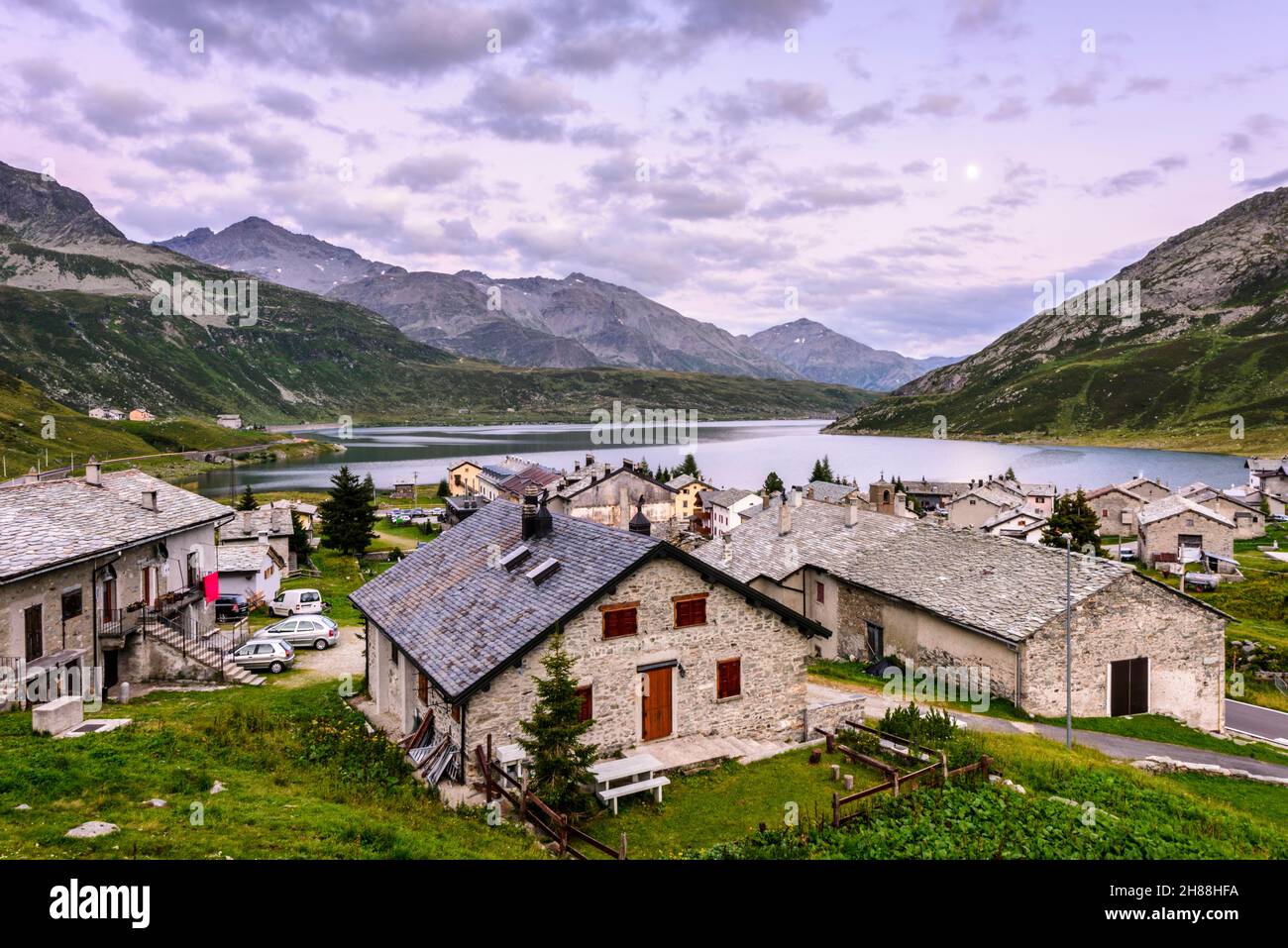 Panorama of alpine italian village Montaspluga at Spluga Pass, Italy ...