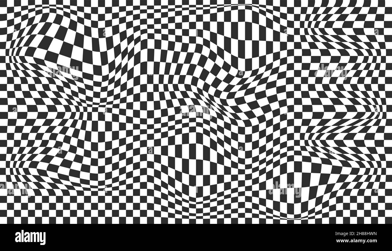 Distorted surface. Chess background with distortion. Optical illusion ...