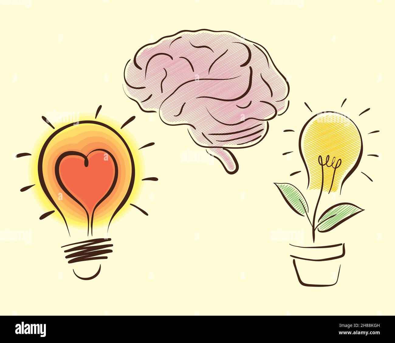 two bulbs and brain icons Stock Vector Image & Art - Alamy