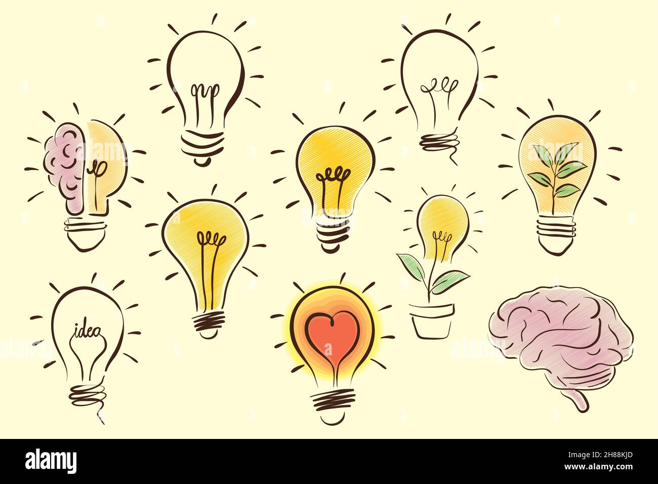 nine bulbs and brain icons Stock Vector Image & Art - Alamy
