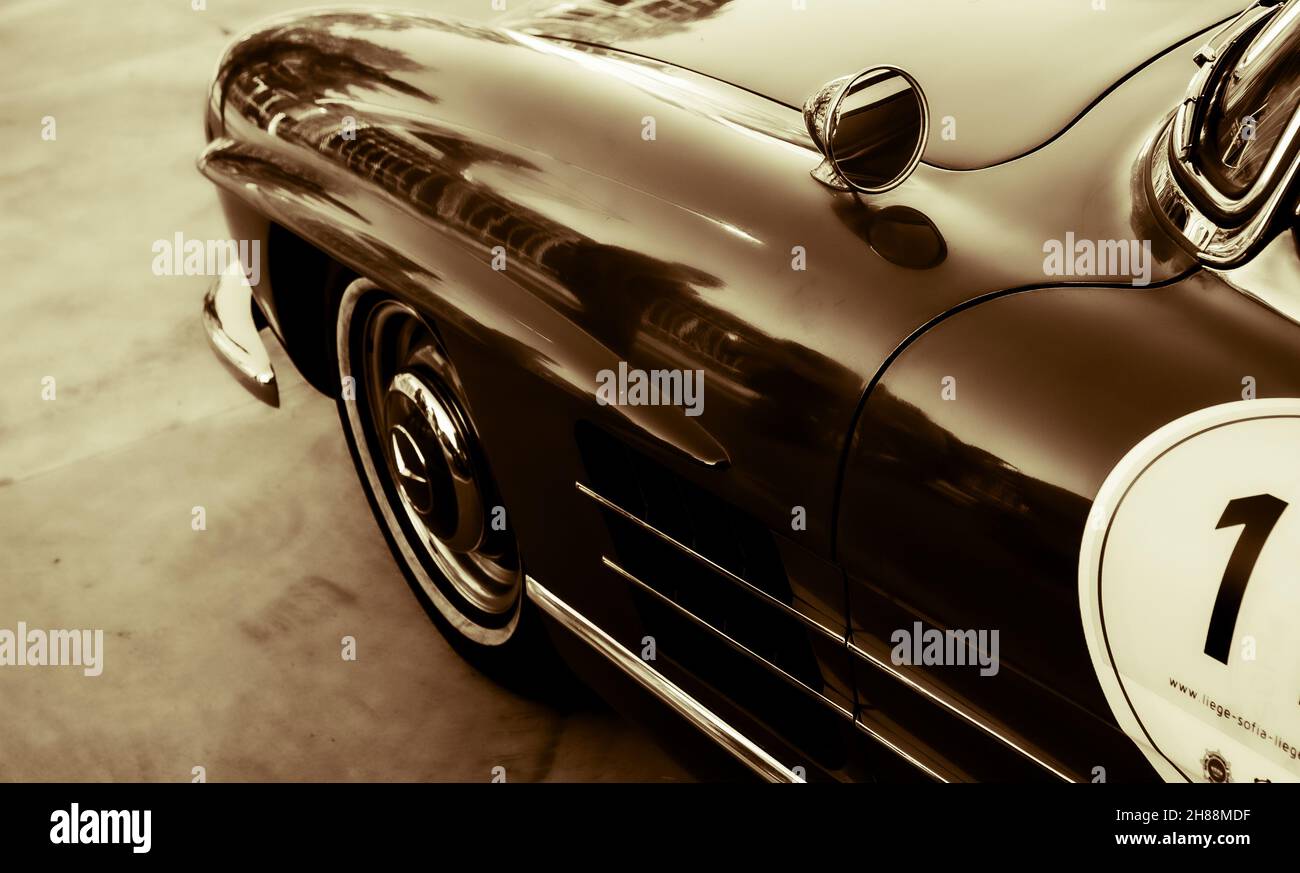 Vintage Mercedes Benz SL 300 roadster. Retro Car. Front lateral view ...