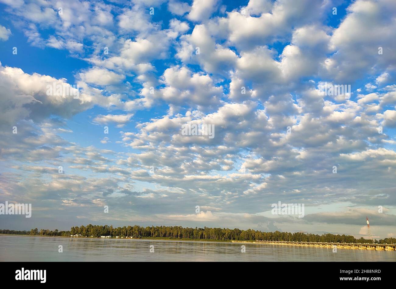 River landscape with blue sky in Asia.Beauty of reflection Stock Photo ...