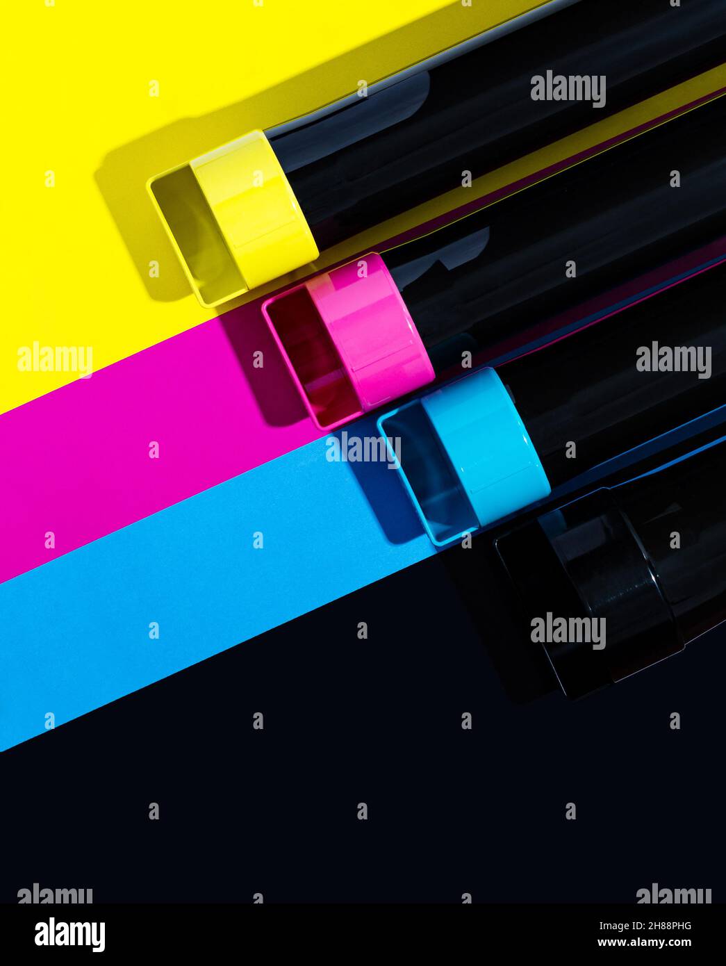 A set of toner cartridges for a color laser printer on the background ...