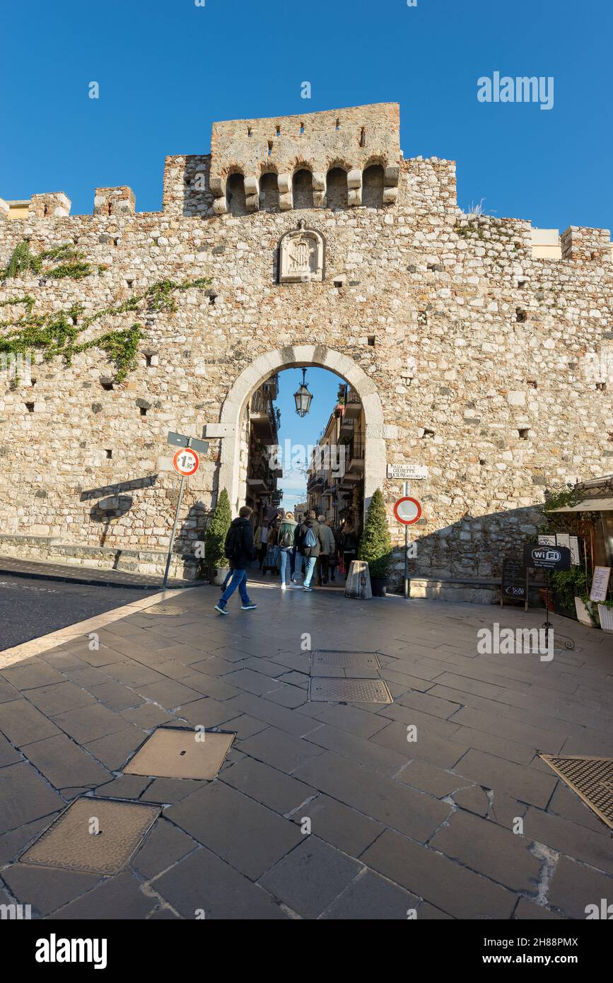 Porta Catania (Catania Gate), old gateway in the Taormina town, Messina ...