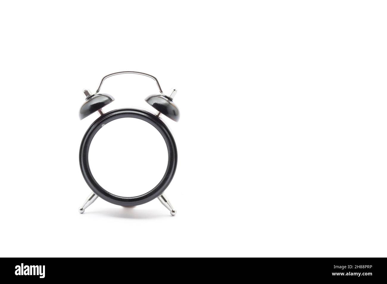 Black classic desk clock without dial on isolated white background with ...