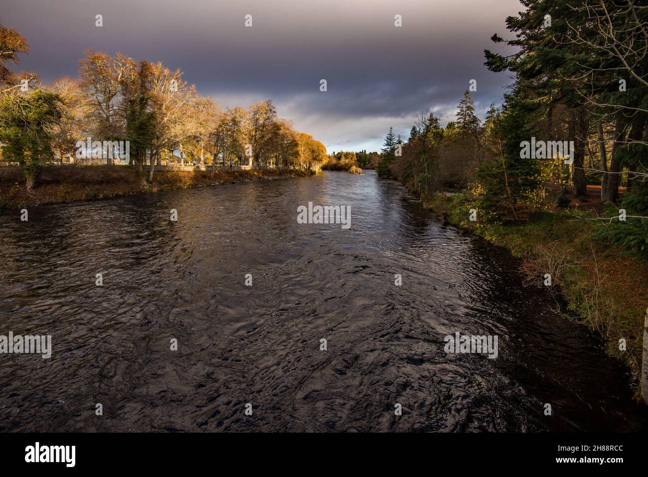 The River Ness flowing past Ness Islands in Inverness, Invernesshire ...