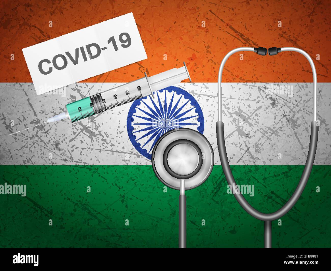Medical equepment on India flag background. Vector illustration Stock ...