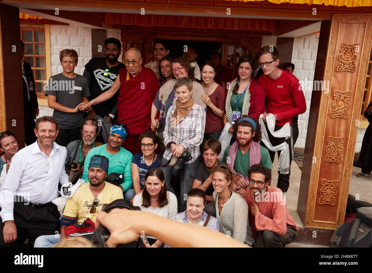 Disket, Nubra Valley. India. 13 July 2017. The 14th Dalai Lama hold a ...