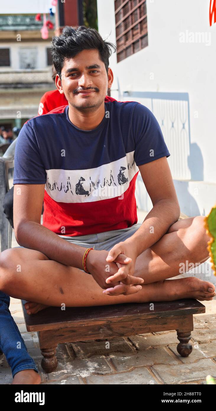 21 November 2021 Reengus, Rajasthan, India. Portrait shot of Indian ...