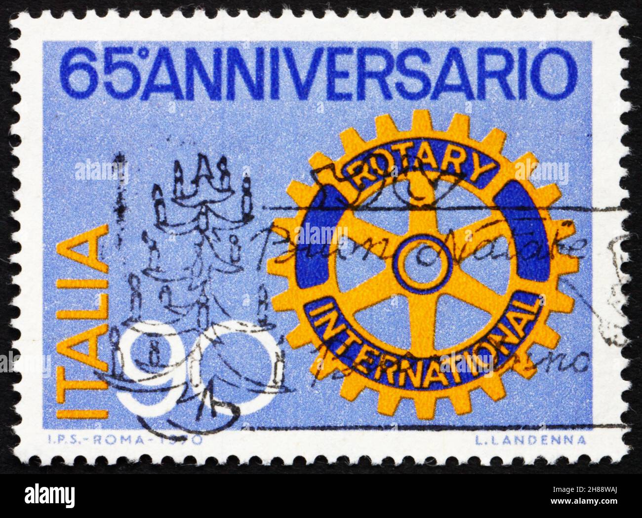 ITALY - CIRCA 1970: a stamp printed in the Italy shows Rotary Emblem ...