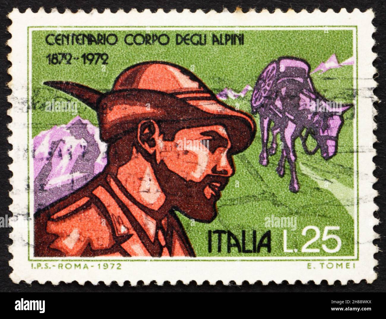 ITALY - CIRCA 1972: a stamp printed in the Italy shows Alpine Soldier ...