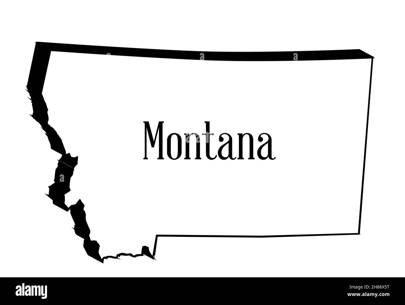 Outline map in silhouette of the state of Montana isolated on white ...