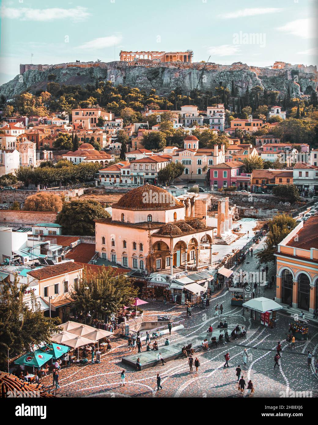 Golden hour sunset over the heart of Athens old town, capturing ...