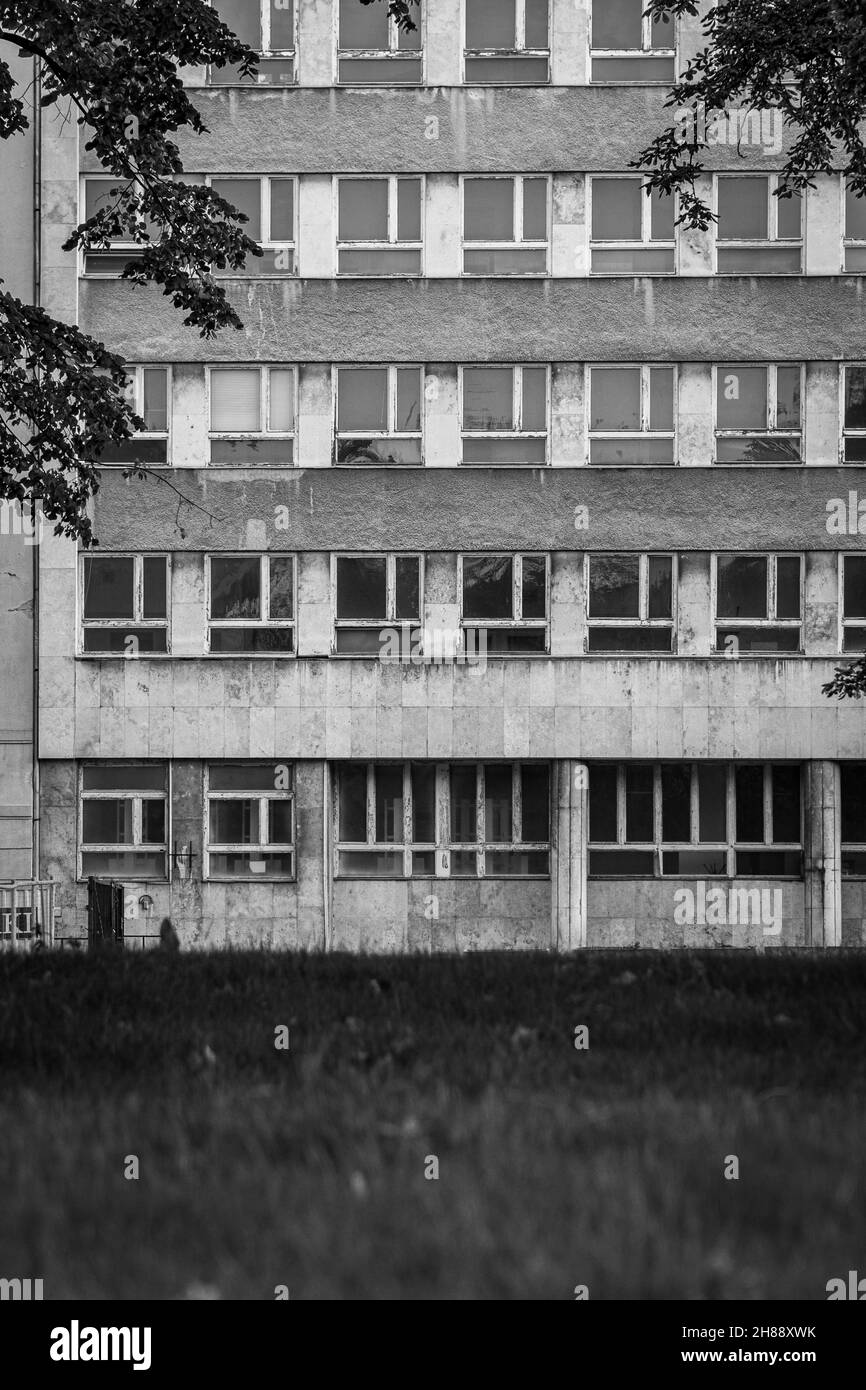 A beautiful grayscale of a building with trees Stock Photo - Alamy