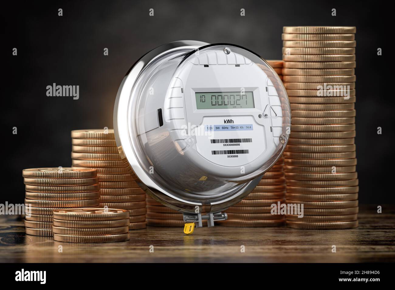 Electric meter and coin stacks. Growth of electricity consumption ...