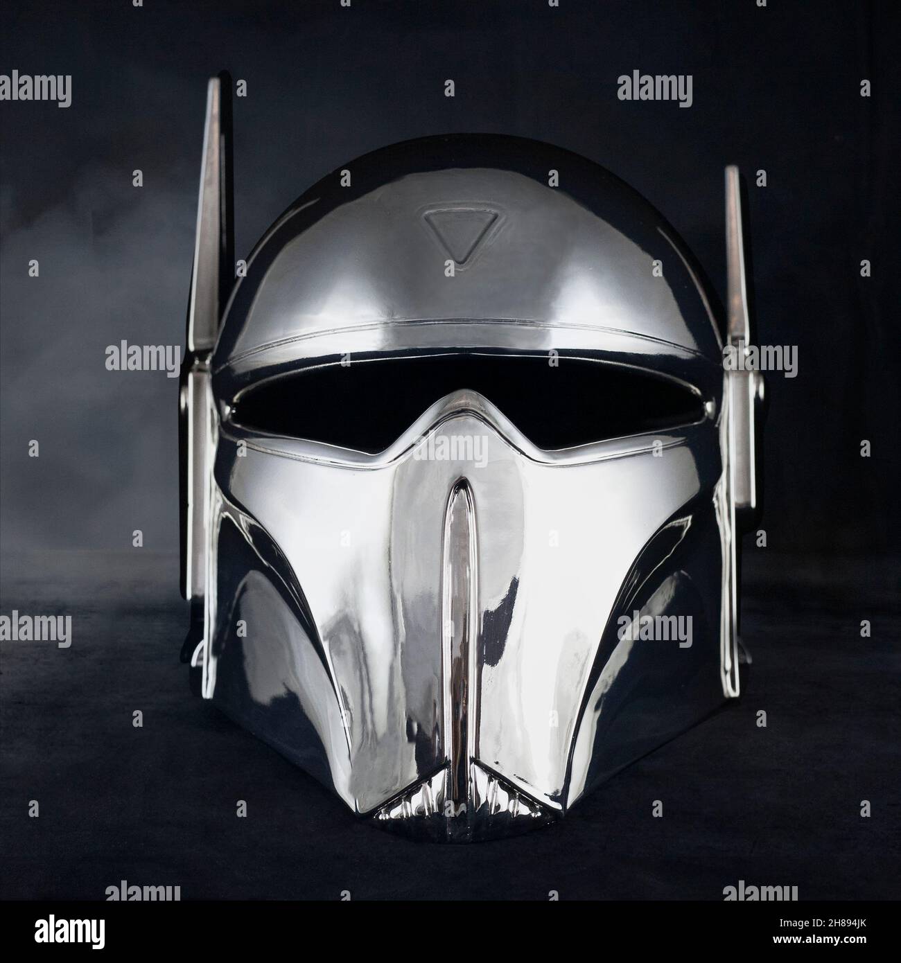metal motorcycle helmet from star wars movie on black background Stock ...