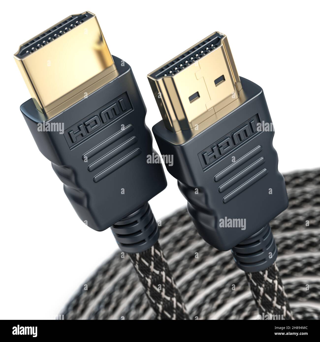 HDMI cable for computer tv and video video isolated on white. 3d ...