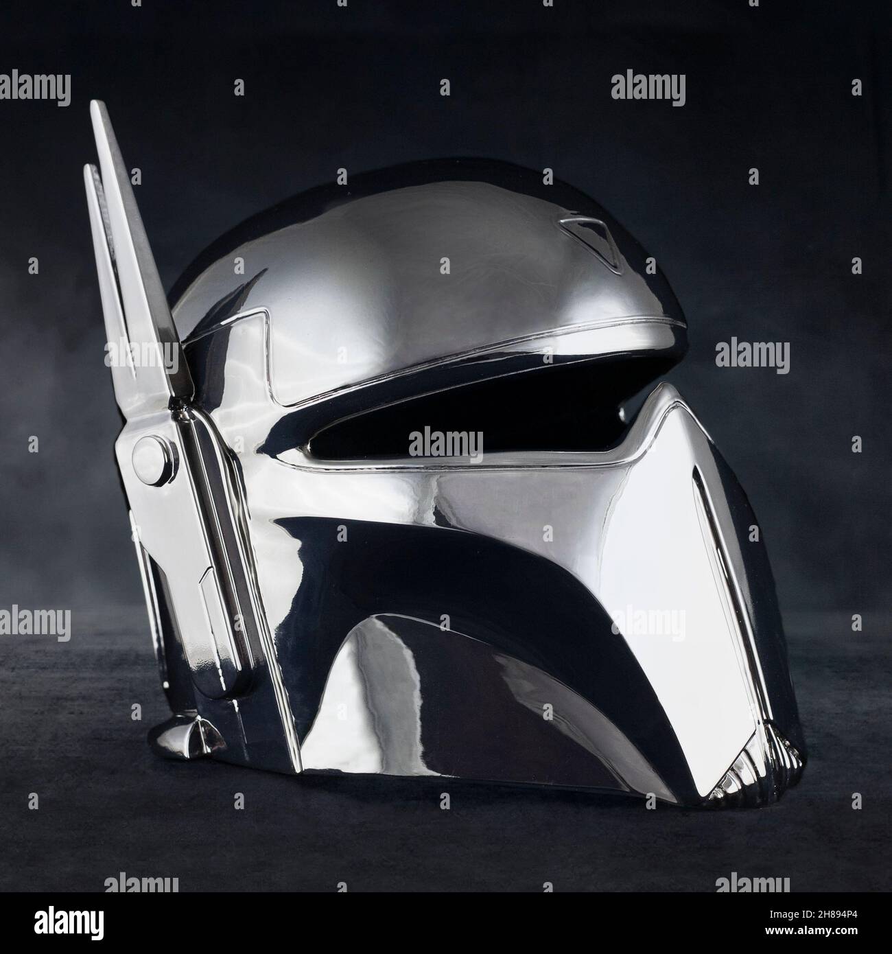 metal motorcycle helmet from star wars movie on black background Stock ...