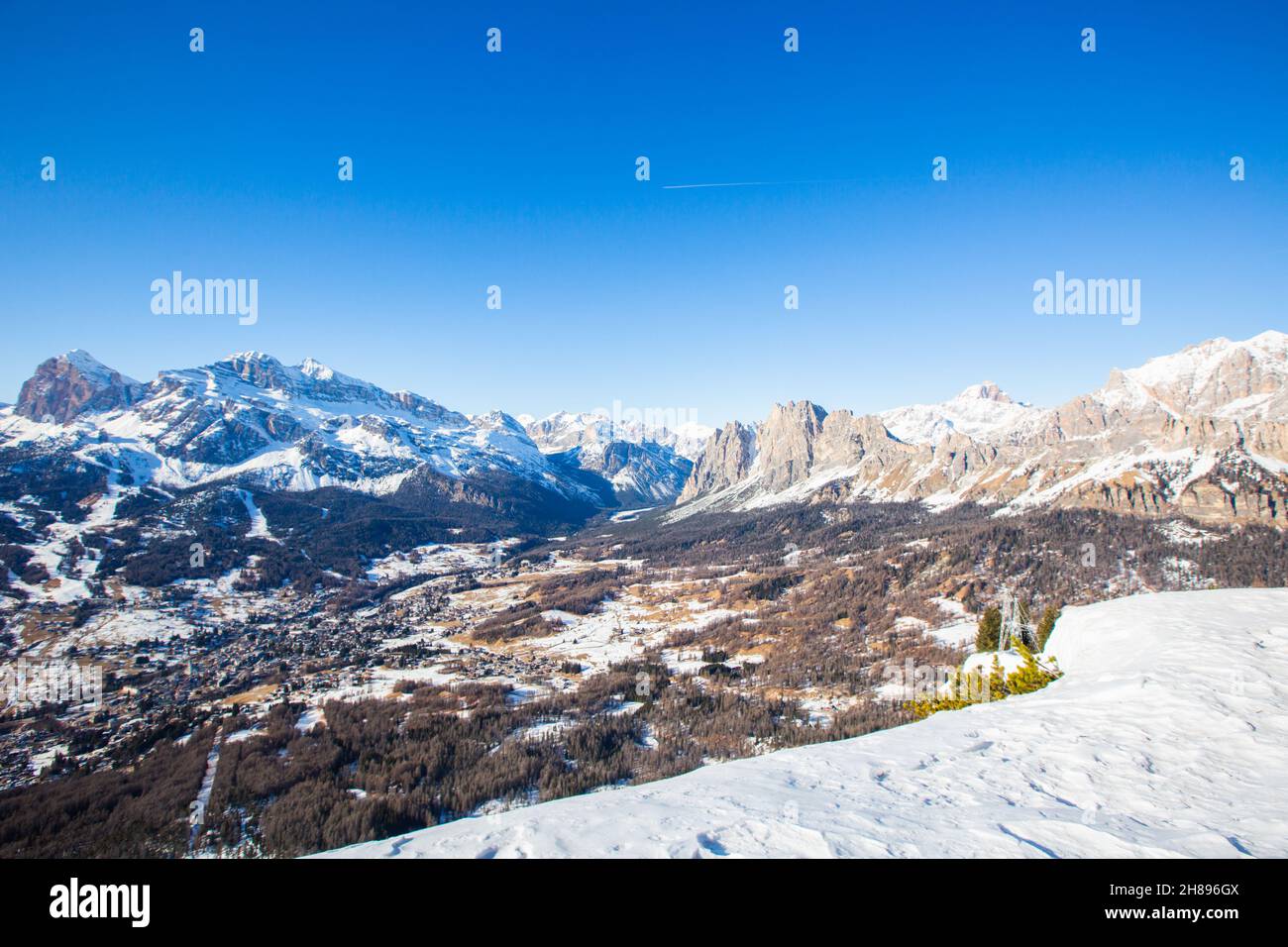 Cortina d'Ampezzo winter city view from Faloria ski area, ski resort in ...