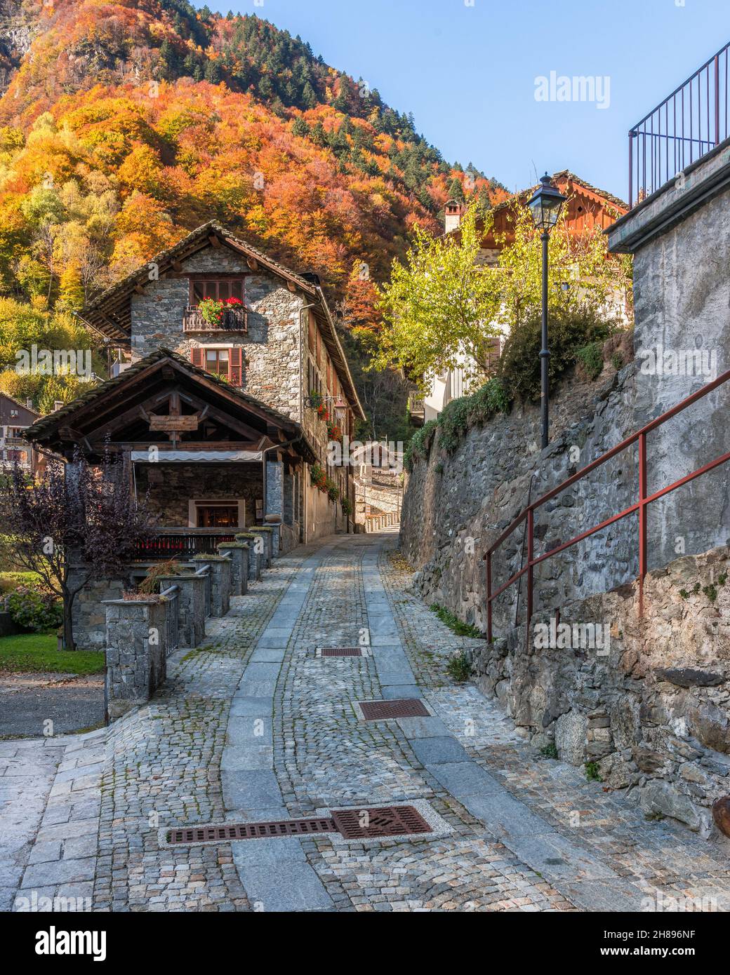 The beautiful village of Rassa, during fall season, in Valsesia (Sesia ...