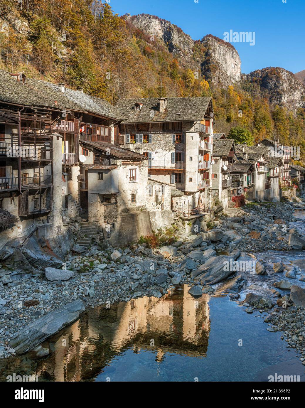 The beautiful village of Rassa, during fall season, in Valsesia (Sesia ...