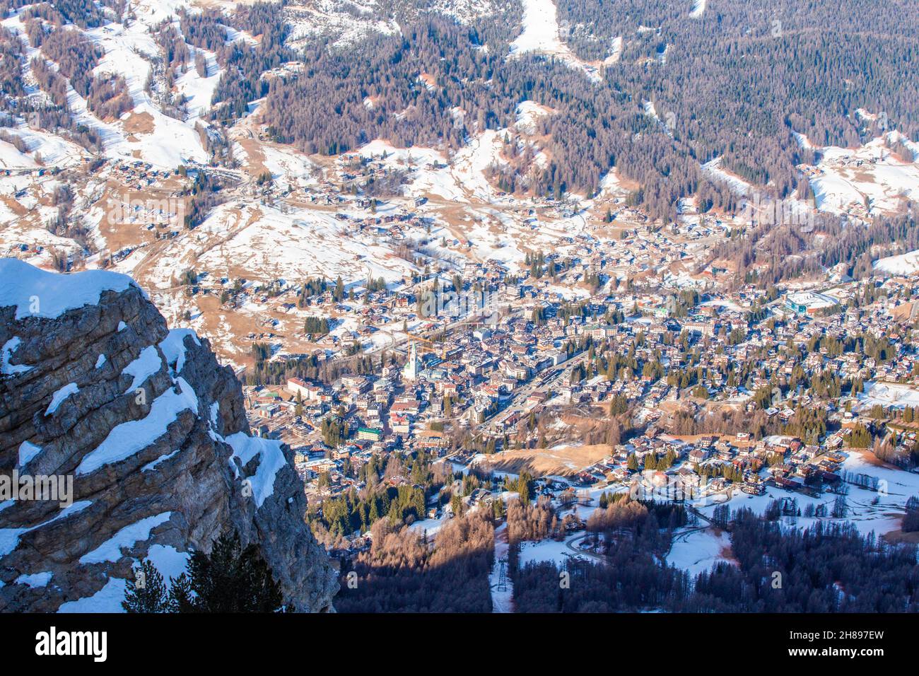 Cortina d'Ampezzo winter city view from Faloria ski area, ski resort in ...
