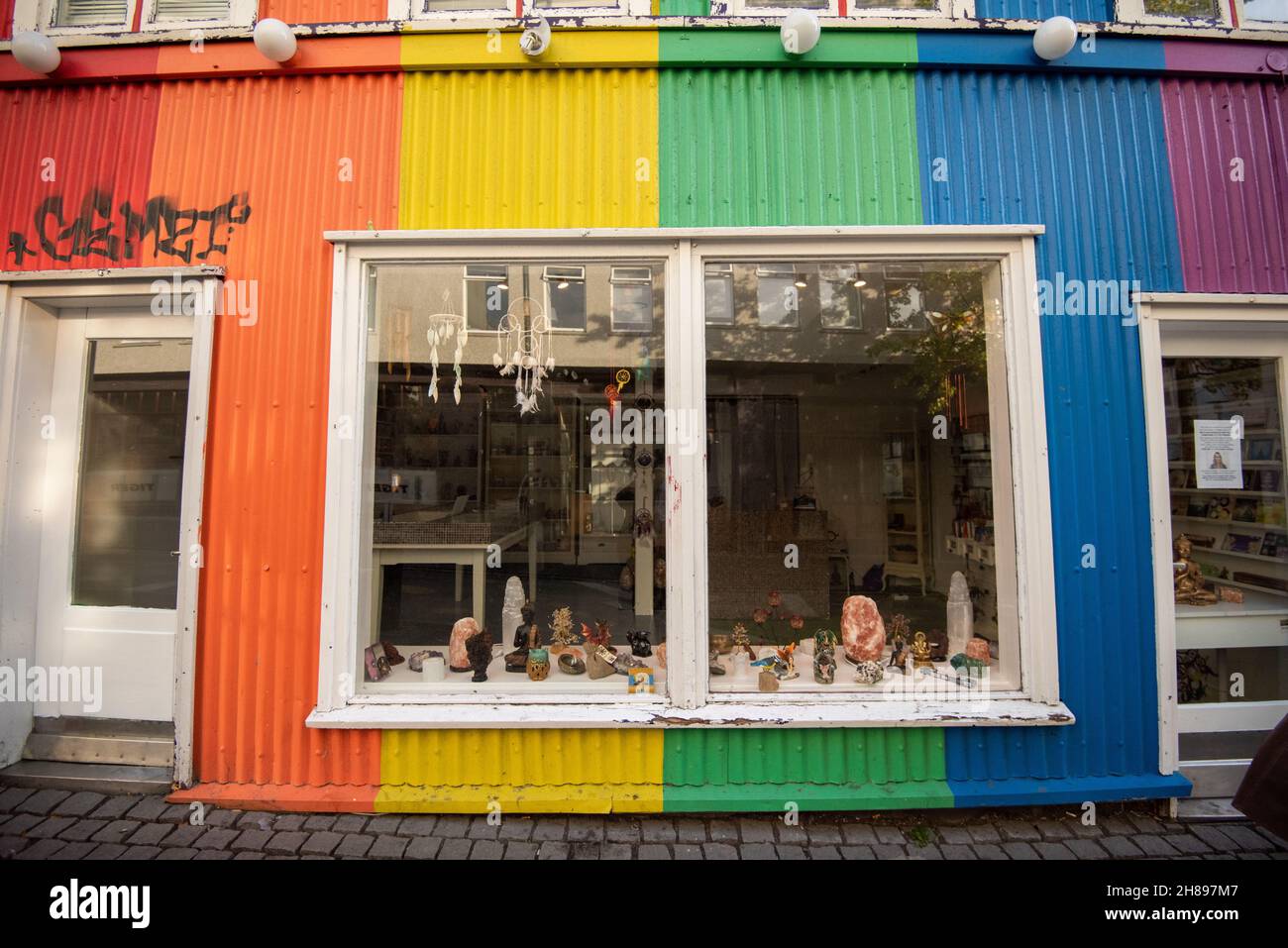Rainbow cladded shop in down town Reykjavik, iceland Stock Photo - Alamy