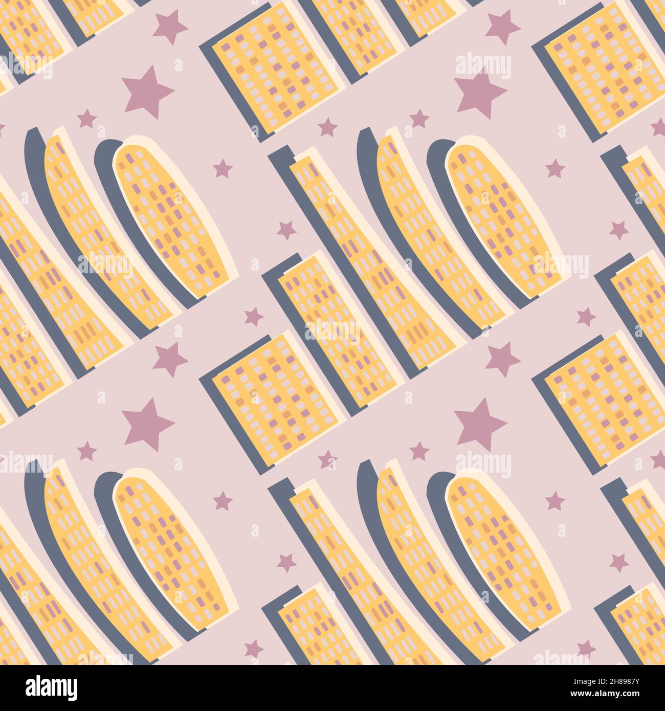 Pattern, endless ribbon on a square background - a stylized night city ...