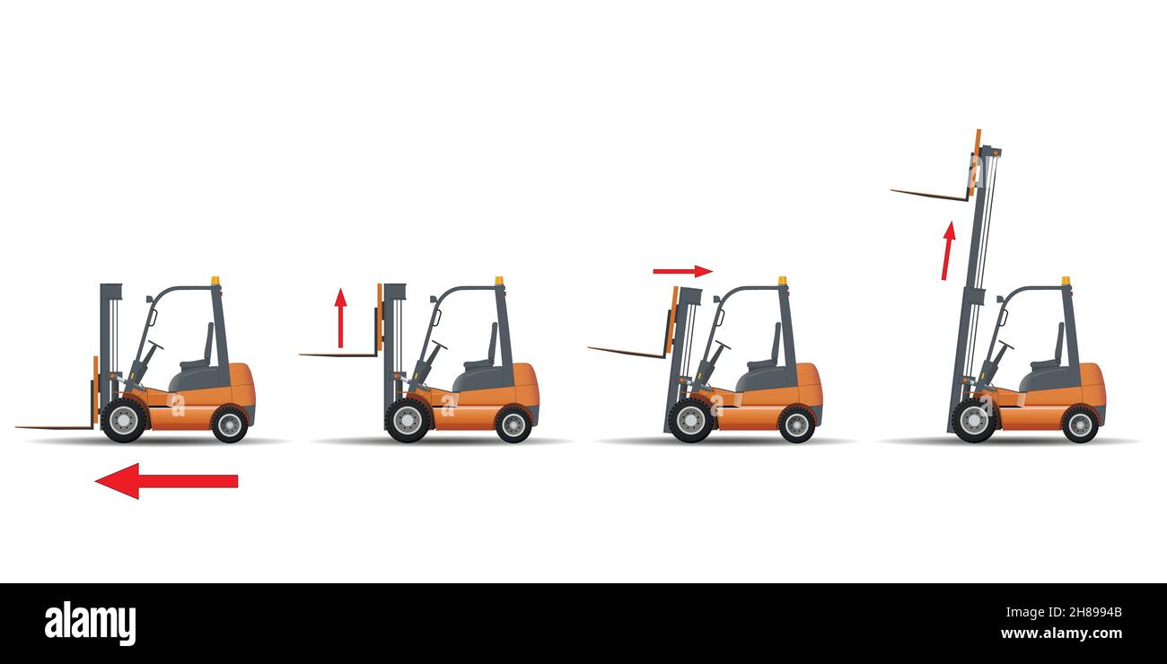 A set of images of a forklift truck with different positions of the ...