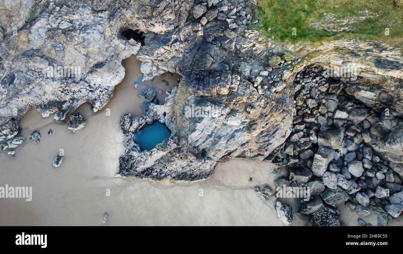 A drone's eye view of the large natural rockpool that gives its name to ...