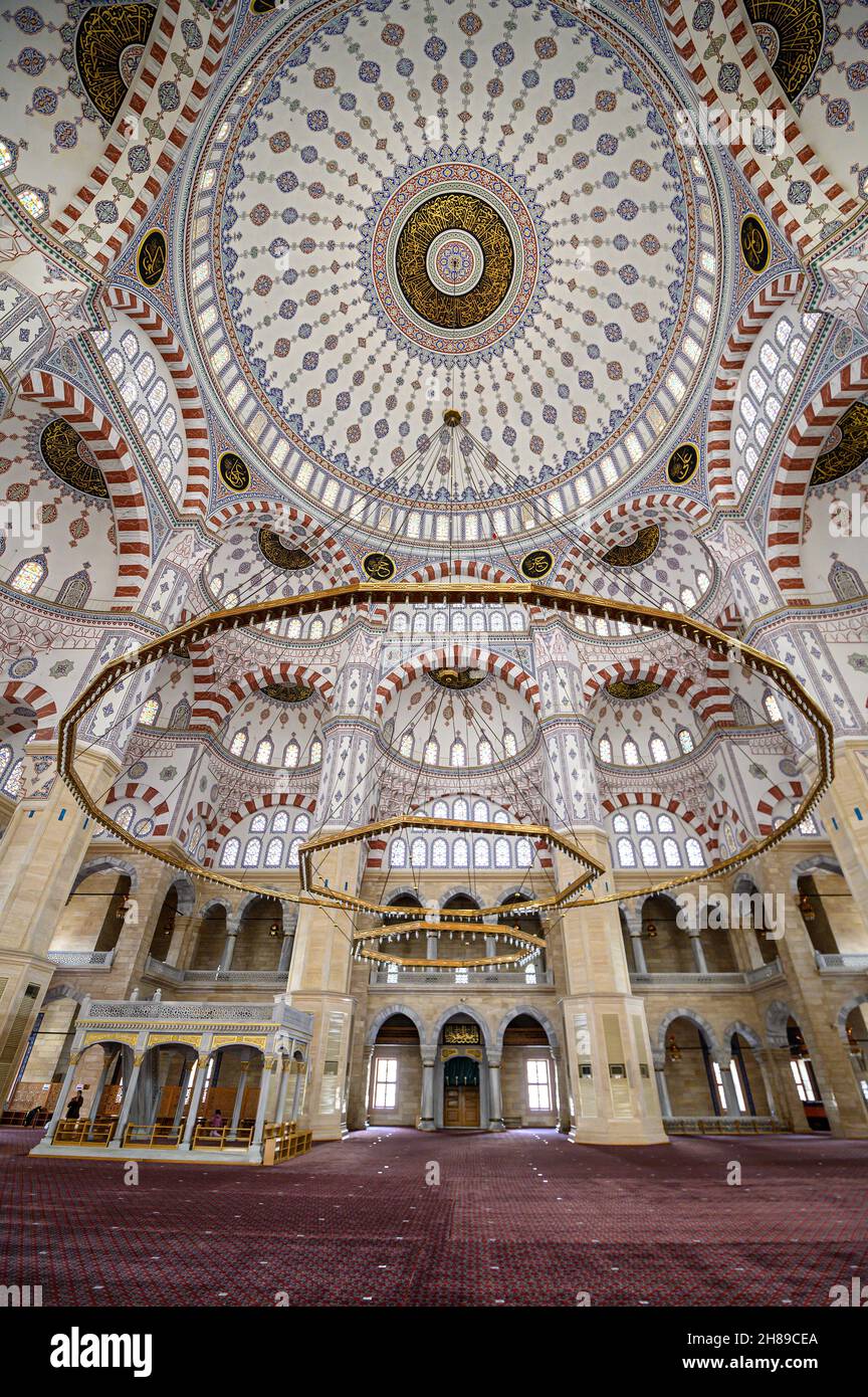 Adana, Turkey. Interior of Sabanci Central Mosque, one of the largest ...