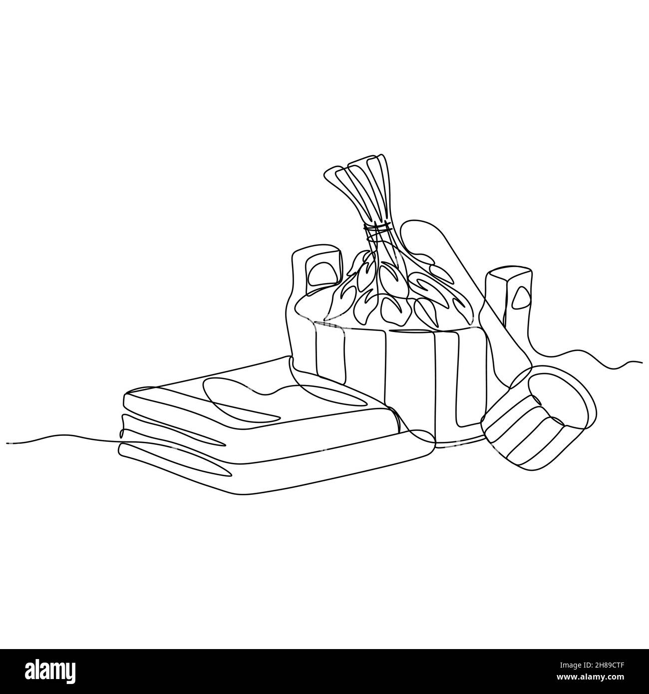 Bath Day. Bath accessories. Solid line. Vector illustration drawn with ...