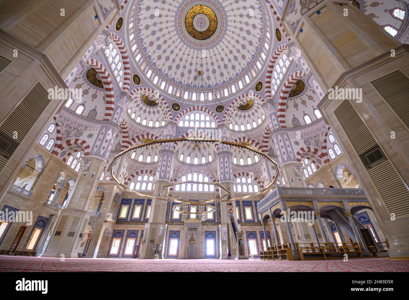 Adana, Turkey. Interior of Sabanci Central Mosque, one of the largest ...