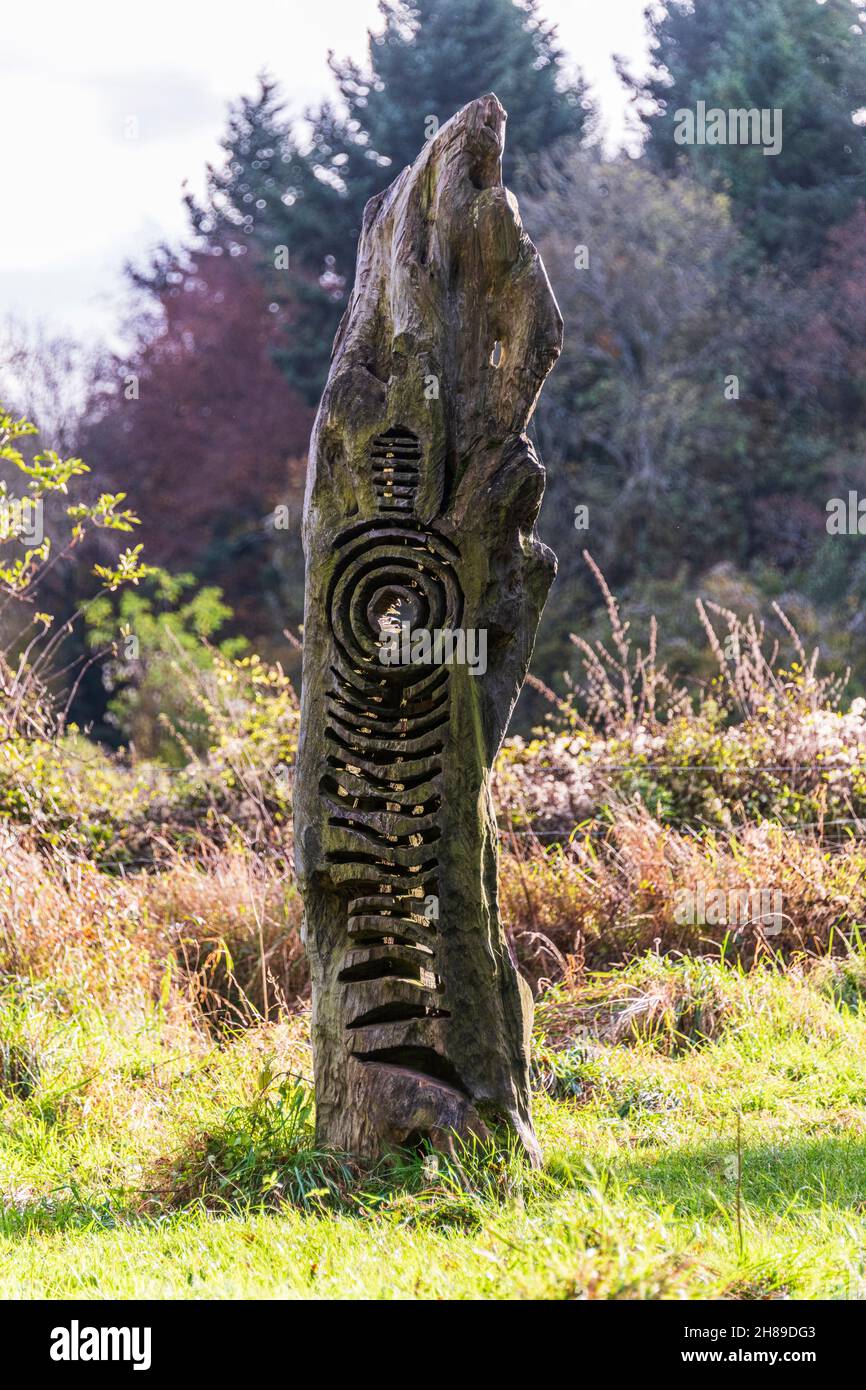 A wooden sculpture by Walter Bailey at the entrance to Kingley Vale ...