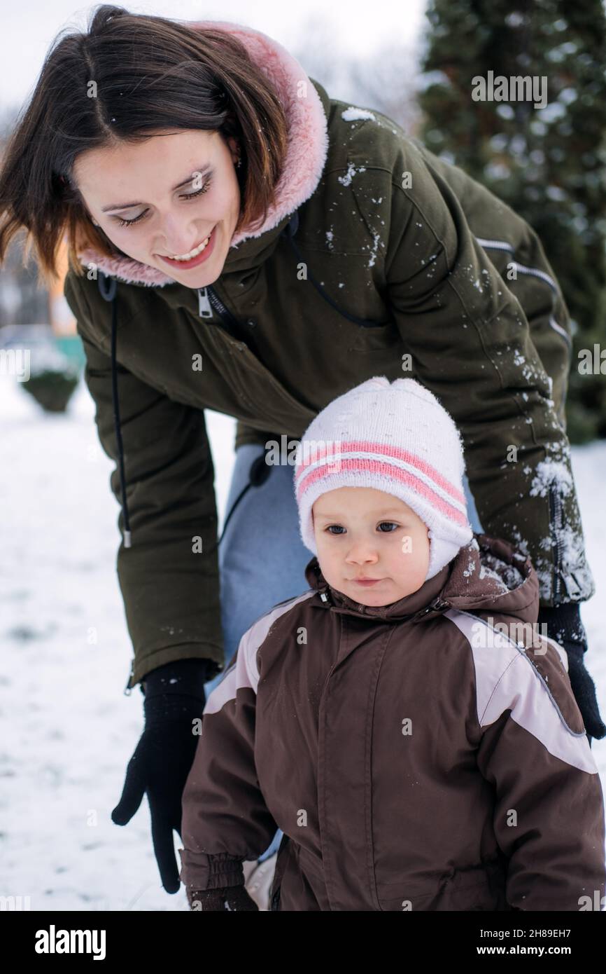 Winter walks with babies and young children. Baby toddler in Winter ...