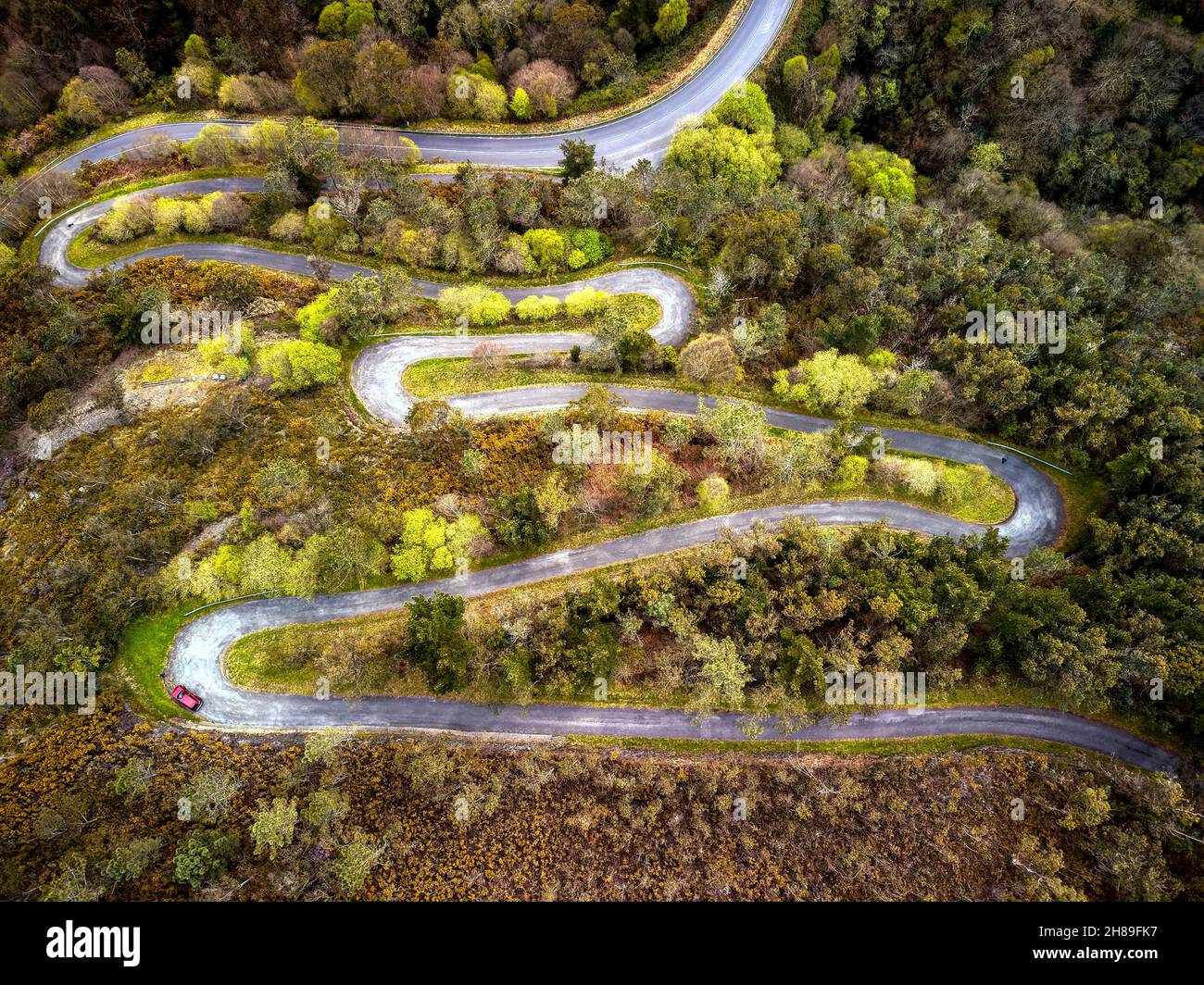 Aerial view of winding road in spring in Asturias, Spain Stock Photo ...