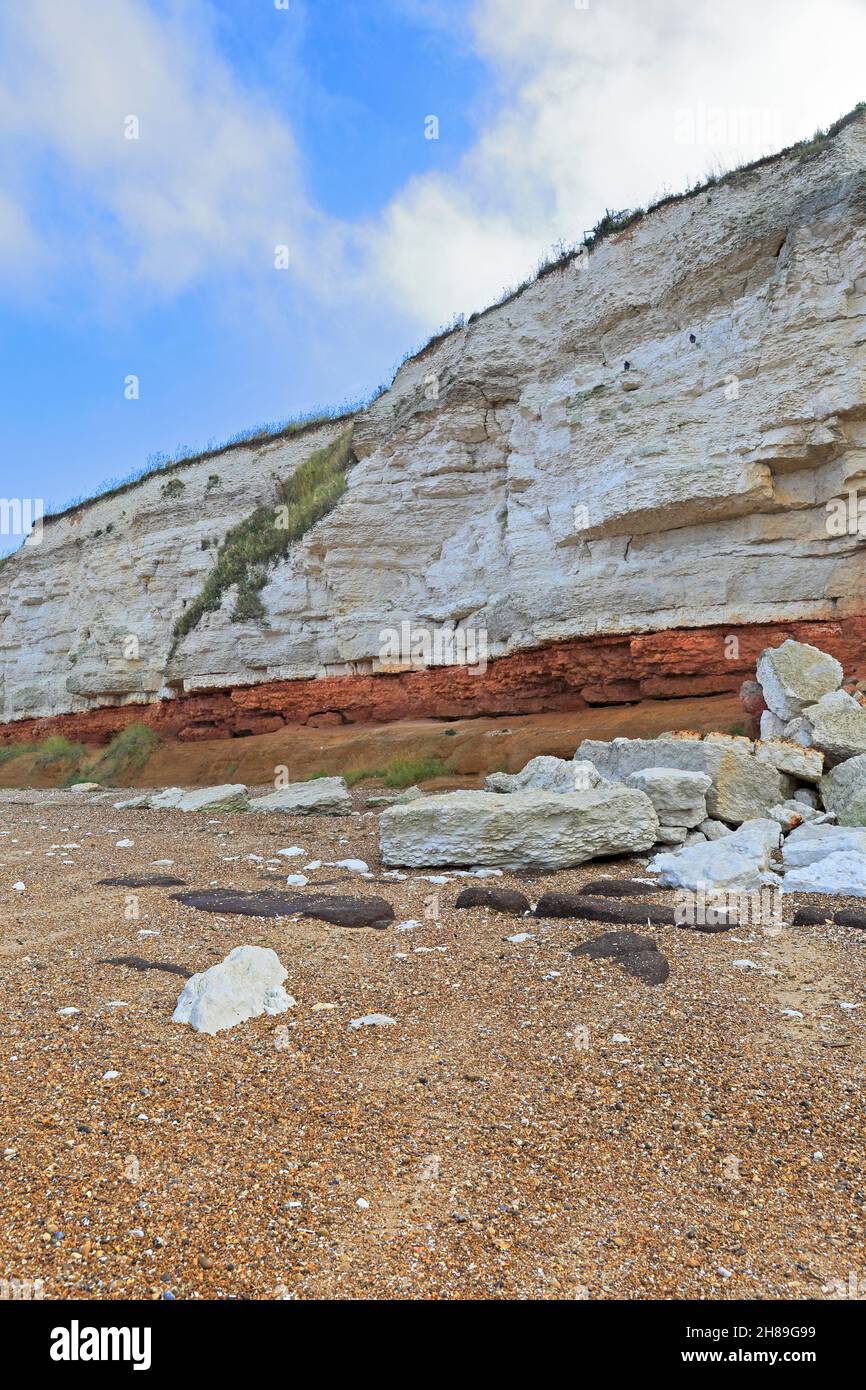 Red and white striped cliffs in Old Hunstanton on the Pedlars Way Trail ...
