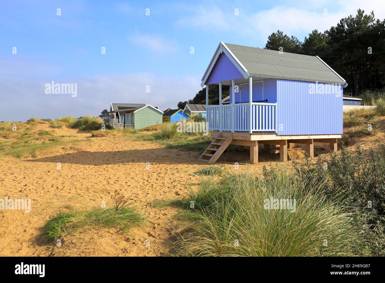 Colourful beach huts on Old Hunstanton beach on the Pedlars Way Trail ...