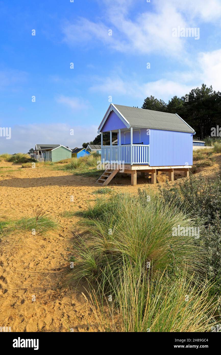 Colourful beach huts on Old Hunstanton beach on the Pedlars Way Trail ...