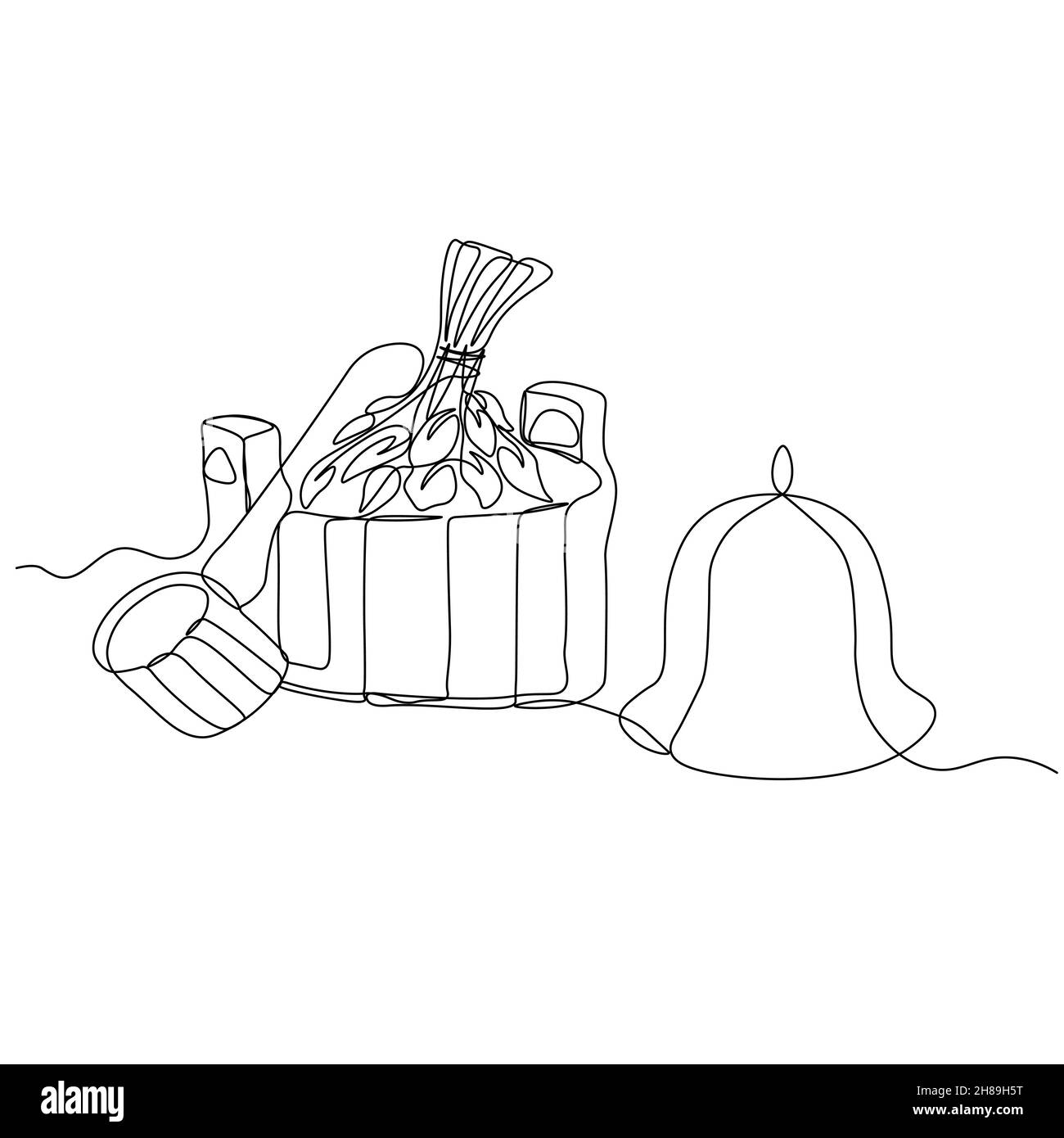 Bath Day. Bath accessories. Solid line. Vector illustration drawn with ...
