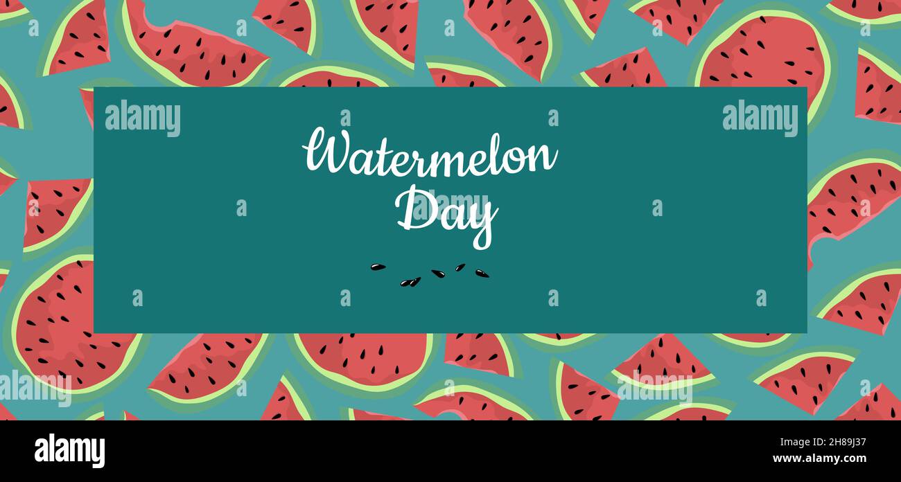 National watermelon day. Banner with sliced, half and quarter of ...