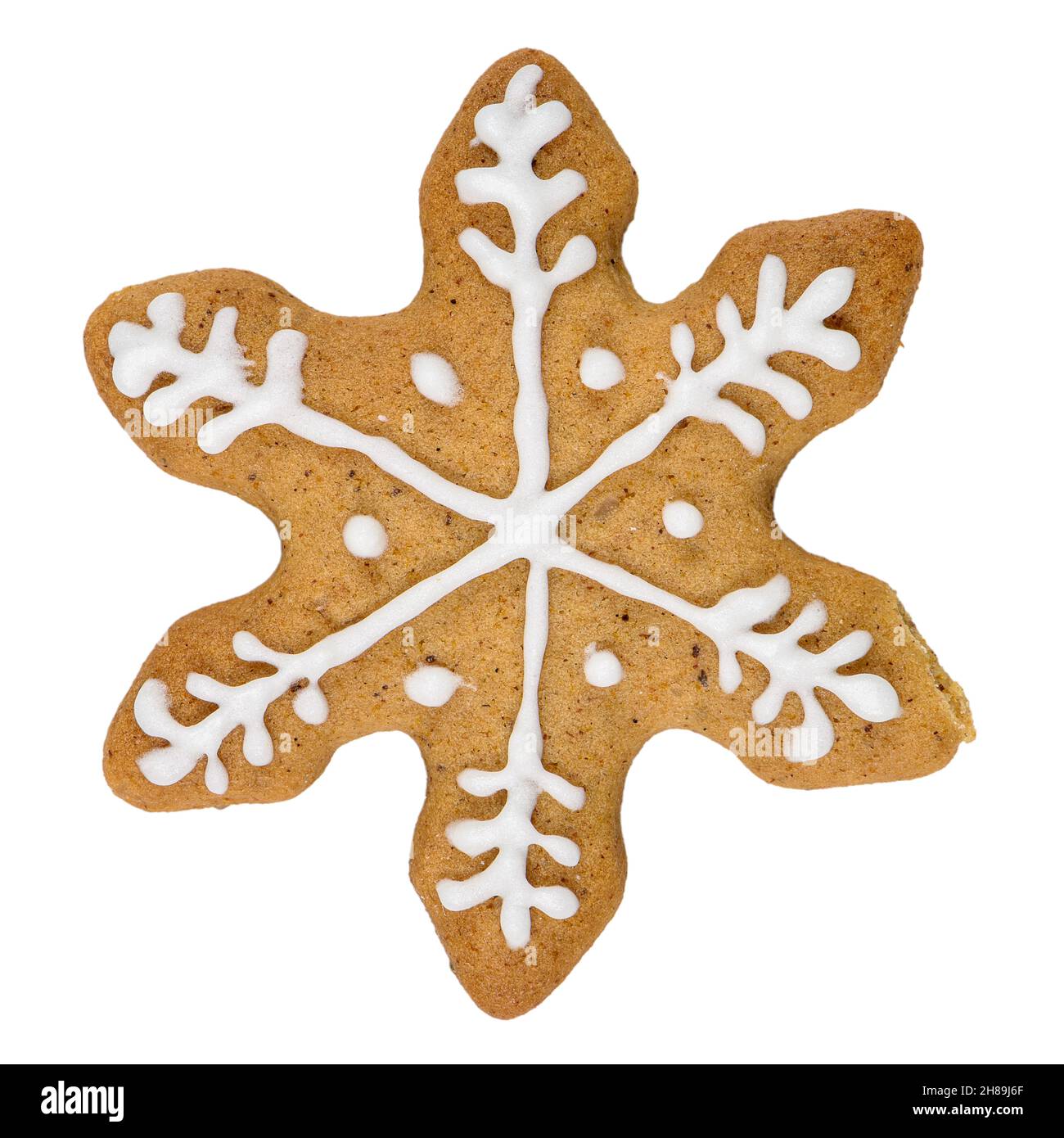 Gingerbread cookie in snowflake shape isolated on white background ...